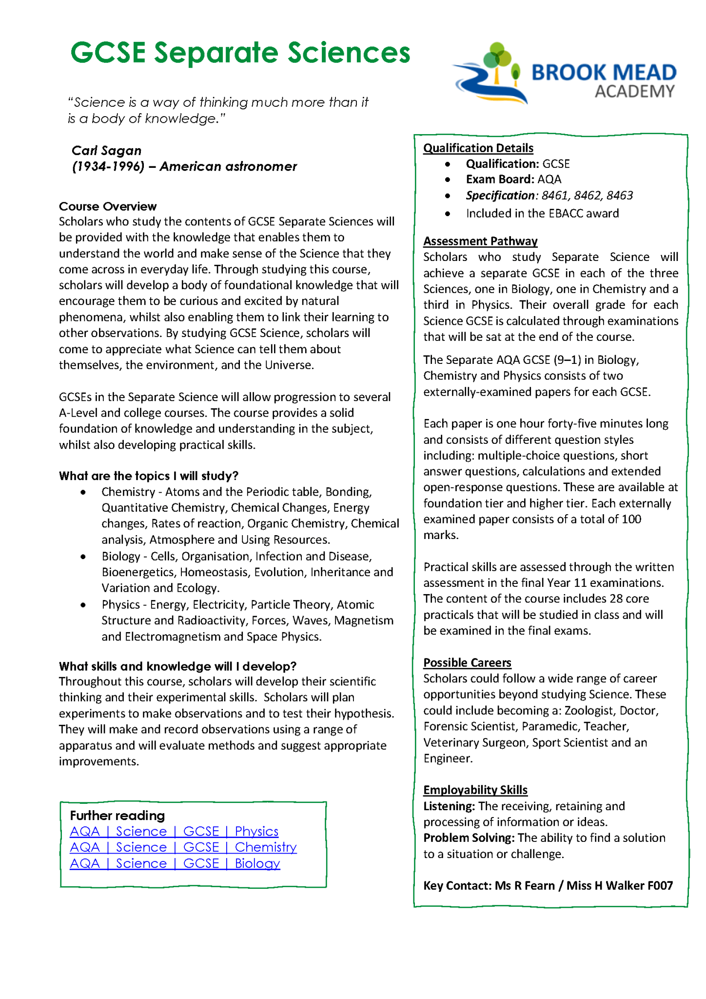 Science – Brook Mead Academy | TMET Leicester MAT